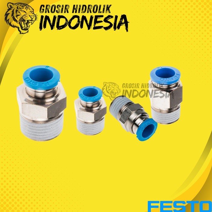 Jual QS-12-1/8 FESTO ONE TOUCH FITTING LURUS MALE SLIP LOCK FUSH IN CONNECTOR SELANG 12MM DRAT 1 ...