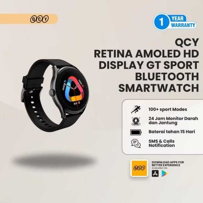Jual QCY SMARTWATCH RETINA AMOLED HD DISPLAY GT (BLACK) 1512T | Shopee Indonesia