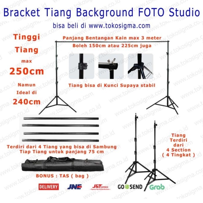Jual HARGA DISC - Tripod Stand 3x2.5 M Back Ground Backdrop Tiang Kain ...