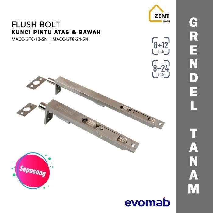 Jual evomab Grendel Tanam Flush Bolt Kunci Atas Bawah Pintu 12 / 24 ...
