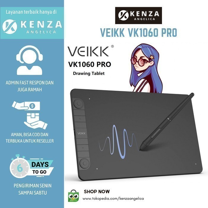 Jual VEIKK VK1060 PRO - Digital Graphics Drawing Tablet with Pen Tablet ...