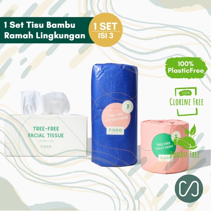 Jual Paket Tisu Tisoo Tree-Free (Bamboo) Tisu Dapur-Toilet-Wajah (3Pcs ...