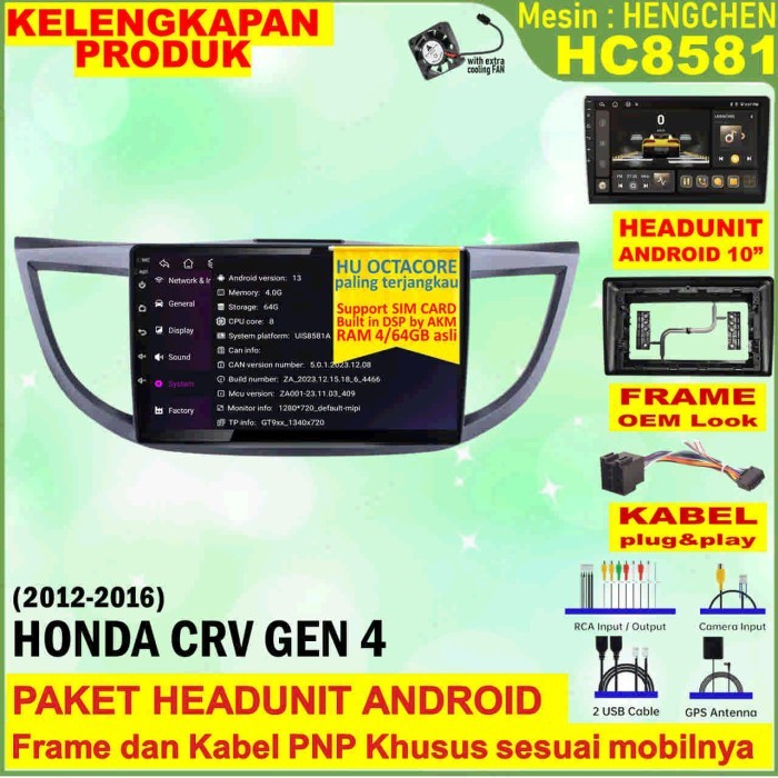 Jual Paket Headunit Android 10 inch + Frame + PNP Canbus Honda CRV Gen ...