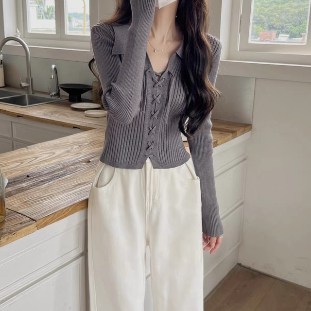 Jual Rajut Polos Model Tali Silang depan - Atasan Lengan Panjang Korean Style Knit | Shopee ...