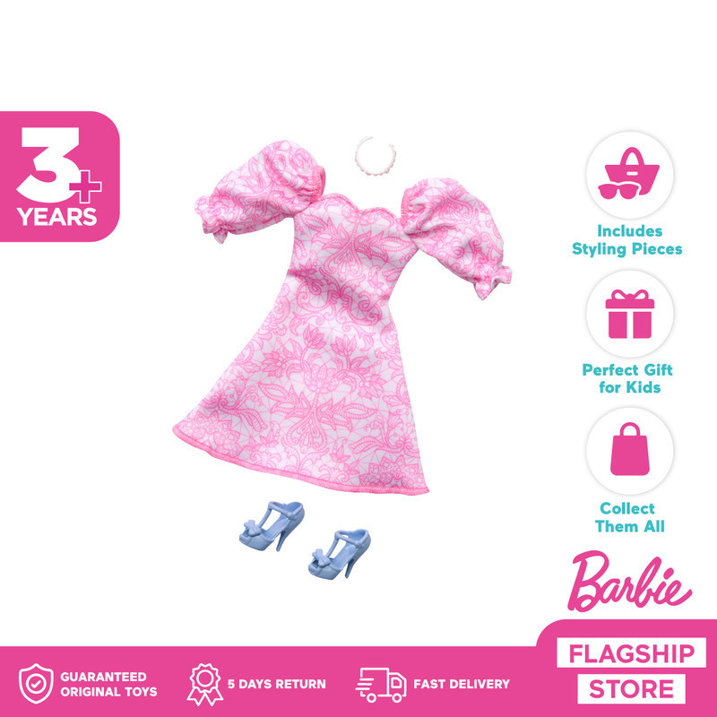 Jual Barbie Fashion Pack Pink Puff Sleeve Dress Accessories - Mainan ...