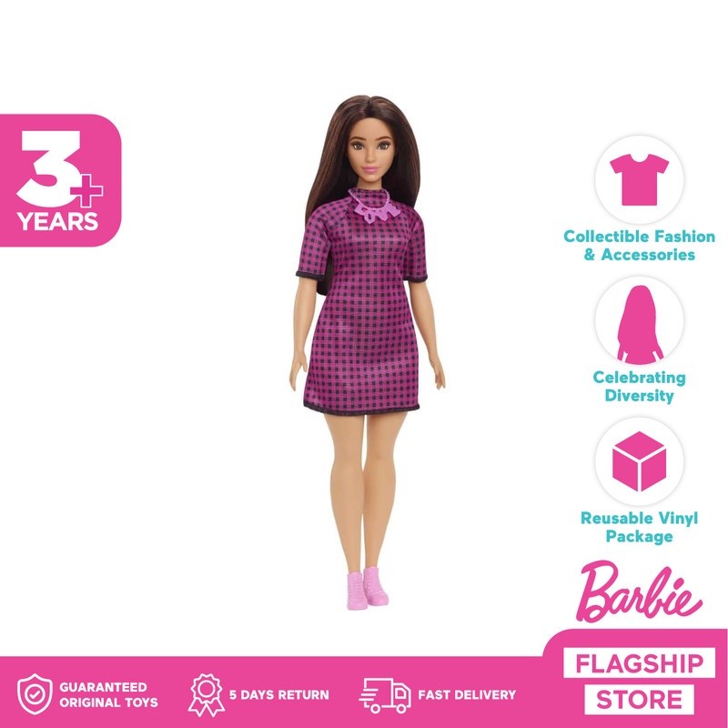 Jual Barbie Fashionistas Doll 188 Curvy with Checkered Dress - Mainan ...