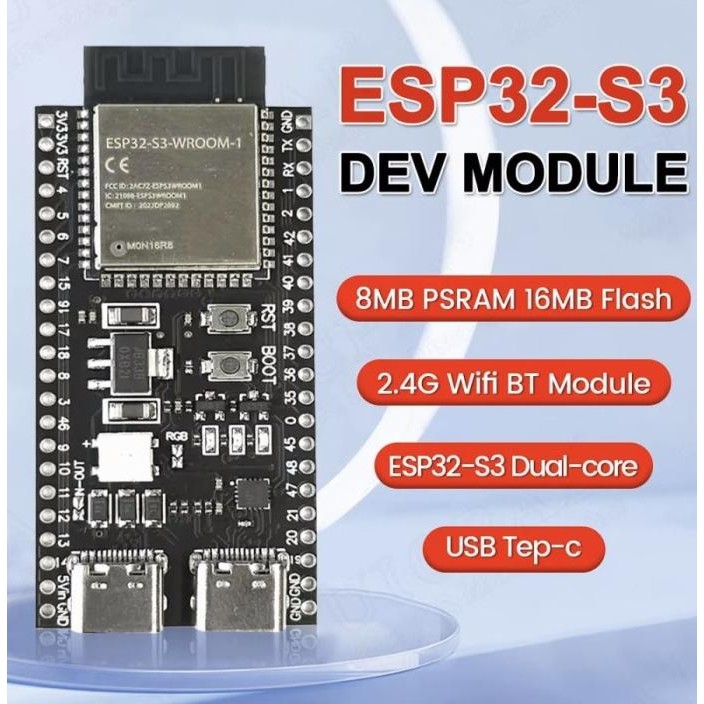 Jual ESP32-S3 WiFi Bluetooth BLE 5.0 ESP32 S3 Wifi Mesh Development Board N8R2 N16R8 | Shopee ...