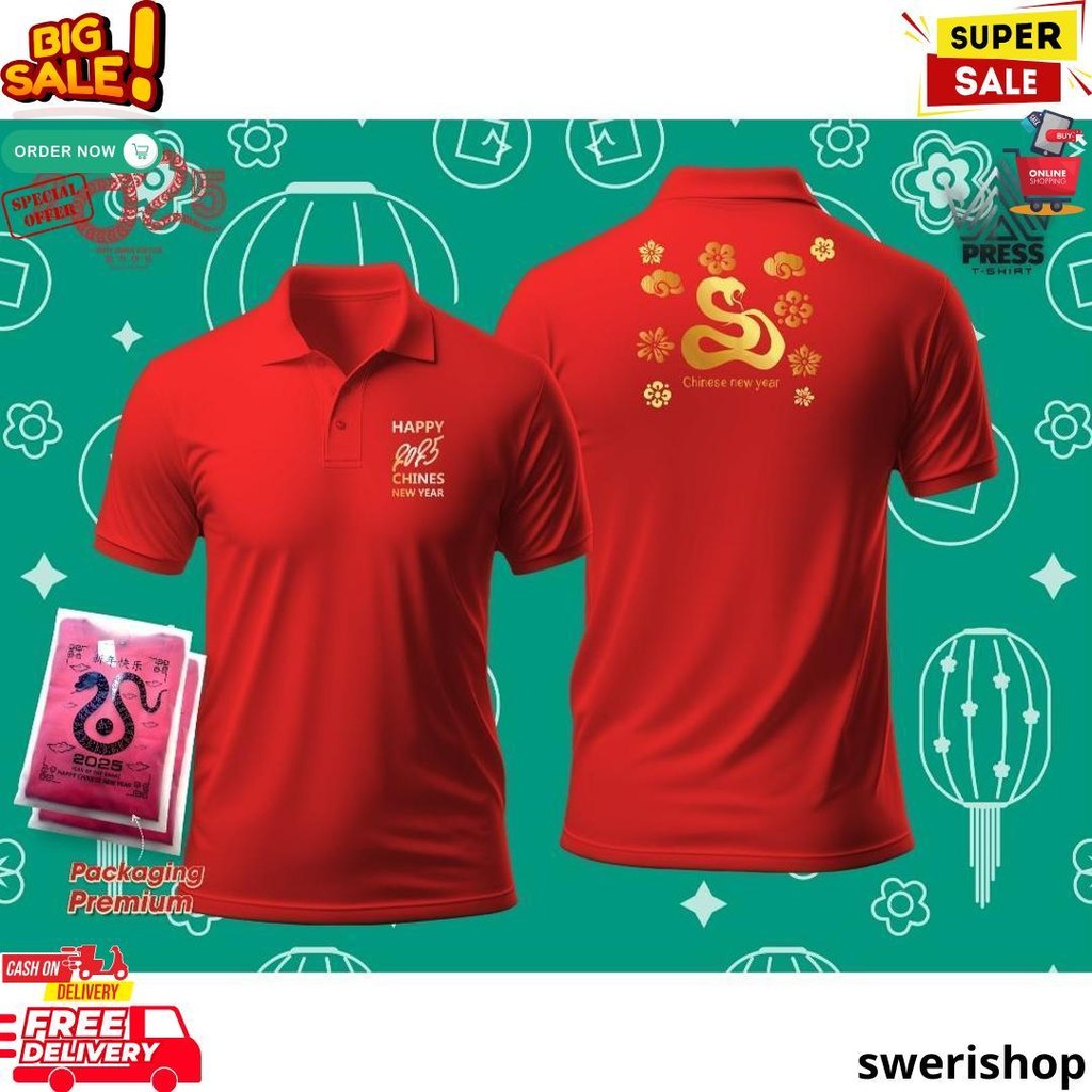 Jual Baju Polo Imlek Shio Ular 2025. Year Of The Snake. Terbaru Banyak ...
