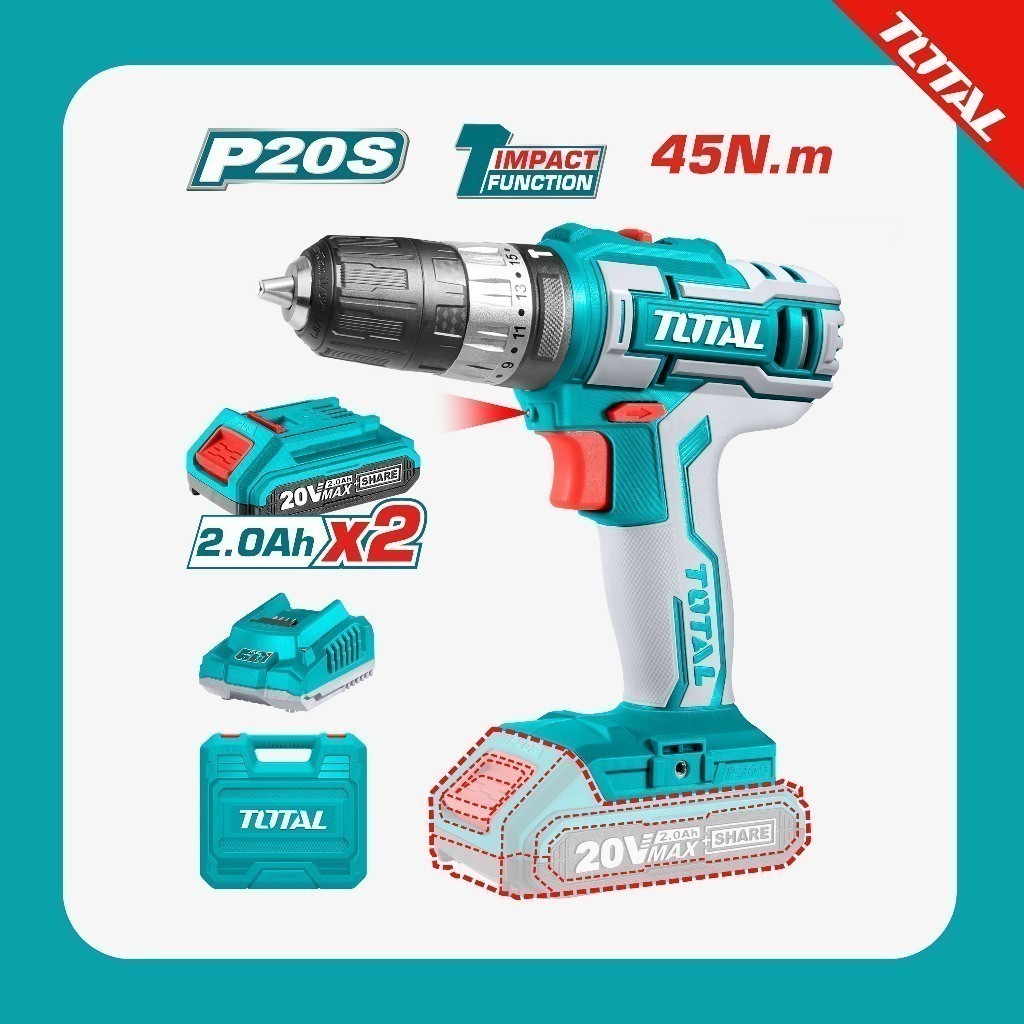Jual TOTAL Bor Impact Baterai 45Nm / Lithium Ion Impact Drill ...