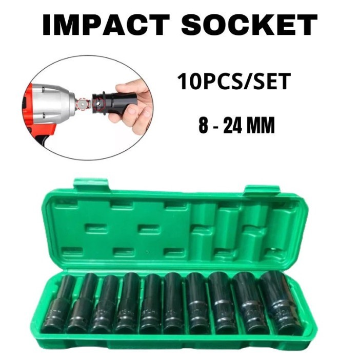 Jual Mata Impact Wrench Socket 10 pcs 1/2 Inch Mata Sok Panjang 8mm - 24mm | Shopee Indonesia