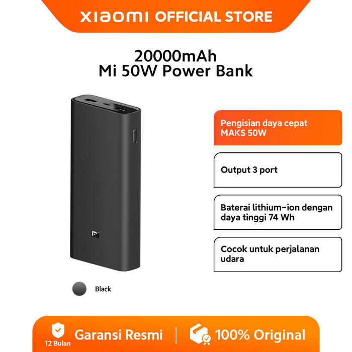 Jual Xiaomi Power Bank 50W 20000 mAh Pengisian daya cepat MAKS 50W Output 3 port Baterai Lithium ...