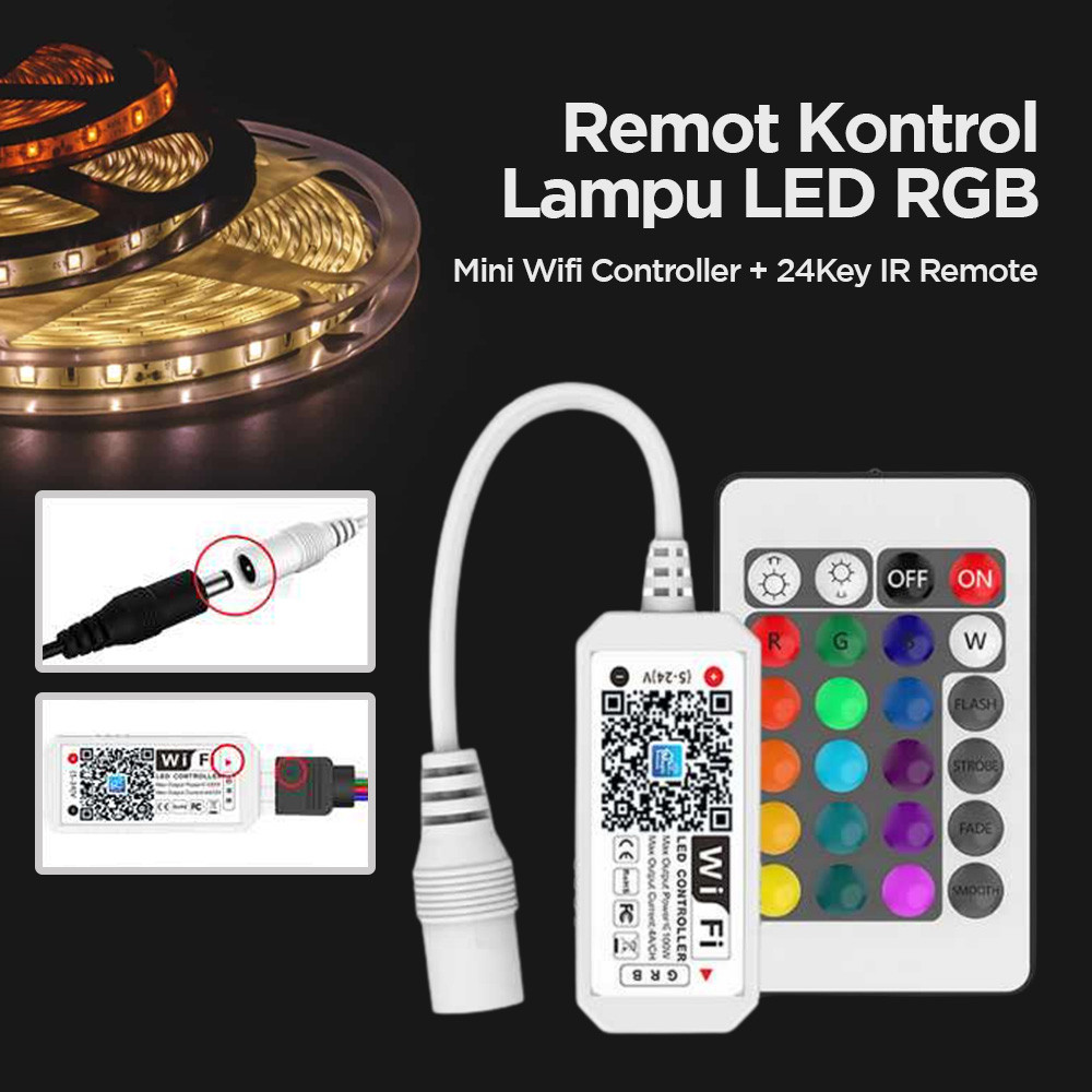 Jual Remote Control Lampu LED RGB Wifi Android iOS 24 Tombol 100W ...