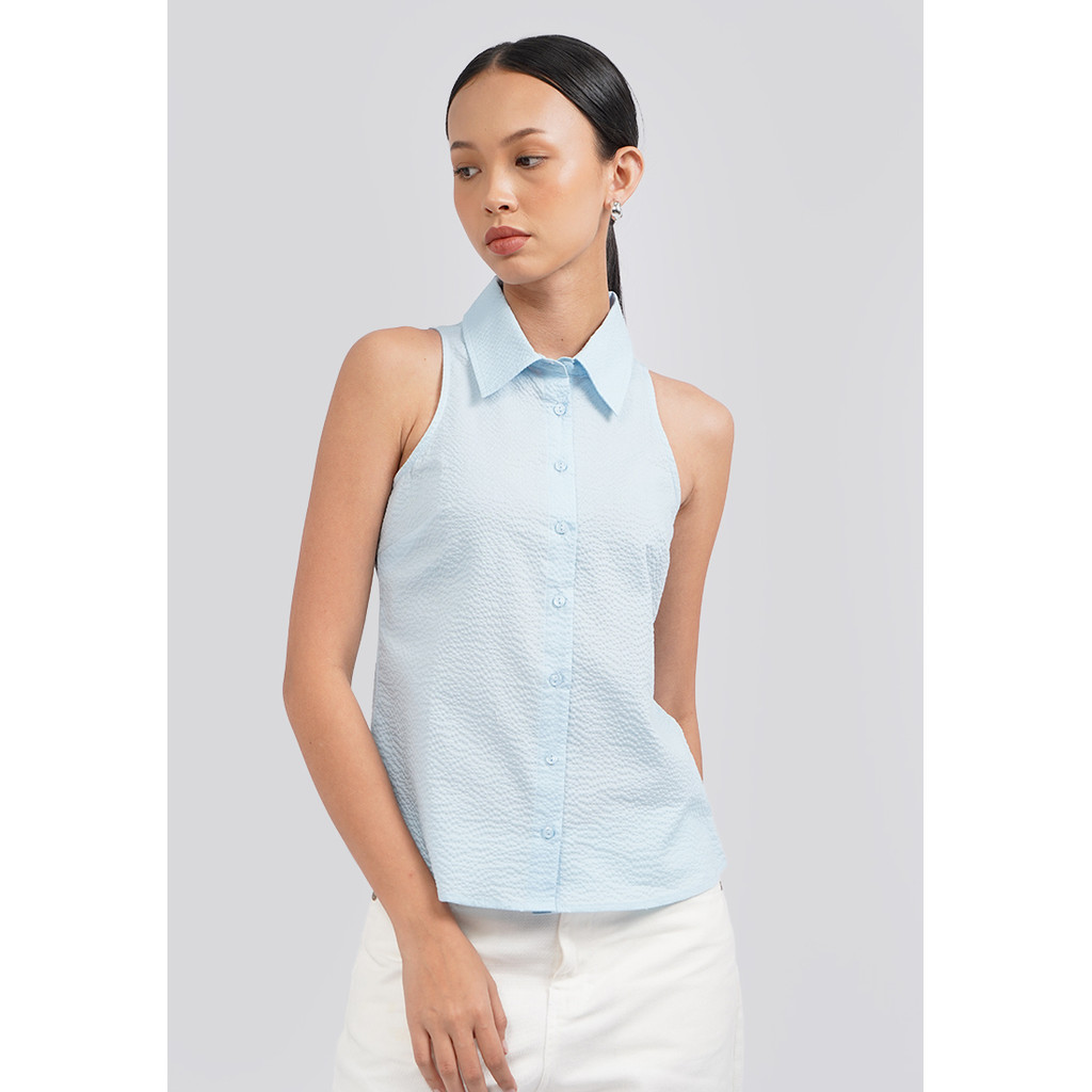 Jual Executive Halter Neck Sleeveless Blouse Ice Blue | Shopee Indonesia