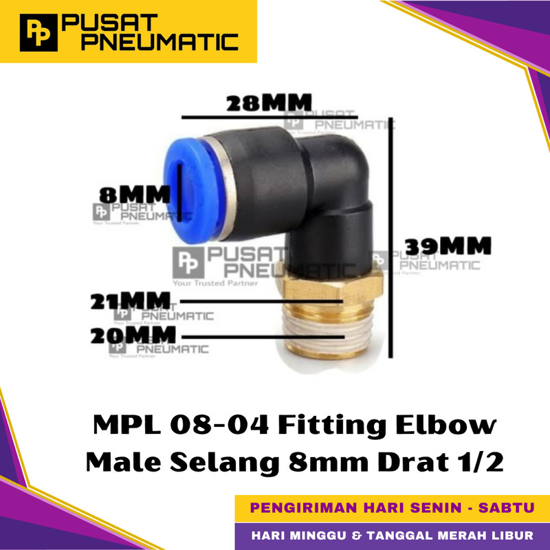 Jual MPL 8-04 One Touch Male Thread Elbow Fitting Slip Lock Socket Push In Connector Nipple ...
