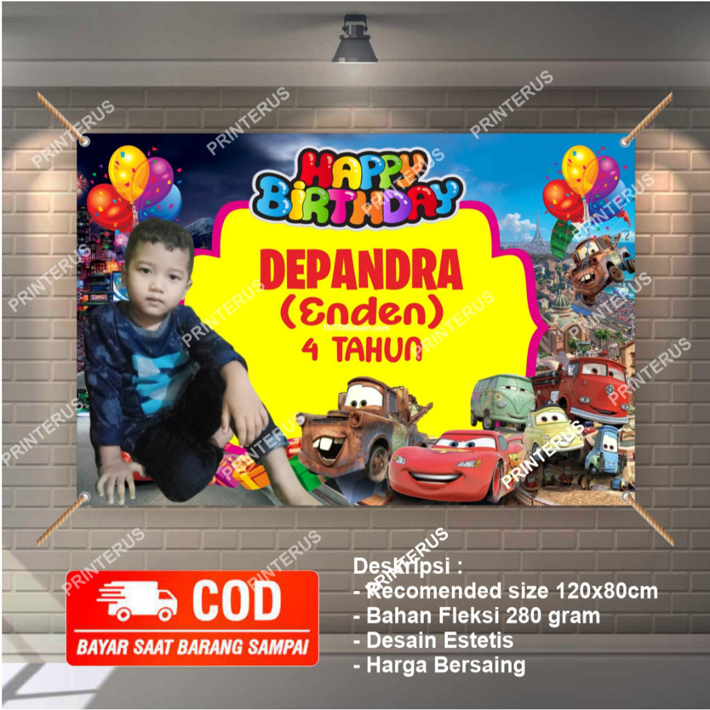 Jual Spanduk Banner Ulang Tahun Anak Cars | Tema Mobil Balap Lucu ...