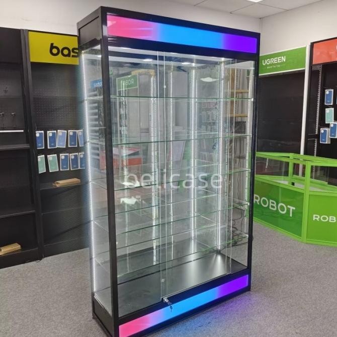 Jual Custom, smoke shop glass showcase with color light retail boutique ...