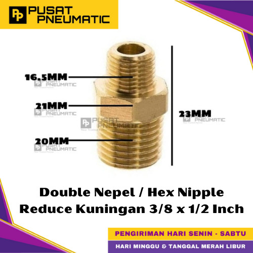 Jual 3/8" x 1/2" Male Thread Straight Fitting Connector Reducer Double Nepel Brass Hex Nipple ...