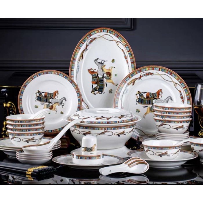 Jual Piring Makan Hermes Set Kudaisi 56pcs / Piring Makan Keramik Herm ...