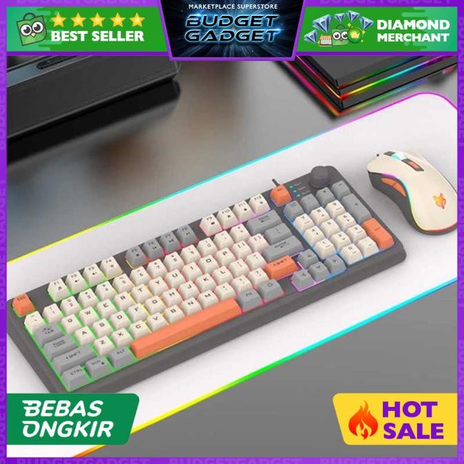 Jual Combo Gaming Keyboard Mouse RGB LED USB Wired 94 Keys Top Knob ...