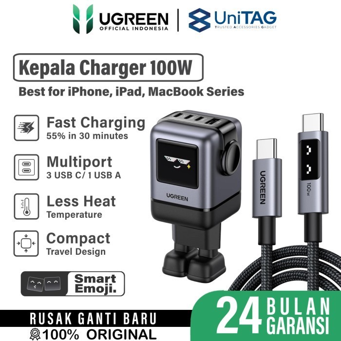 Jual UGREEN UNO Kepala Charger iPhone Samsung iPad Macbook Laptop Adapter 100W PD SFC 2.0 Fast ...