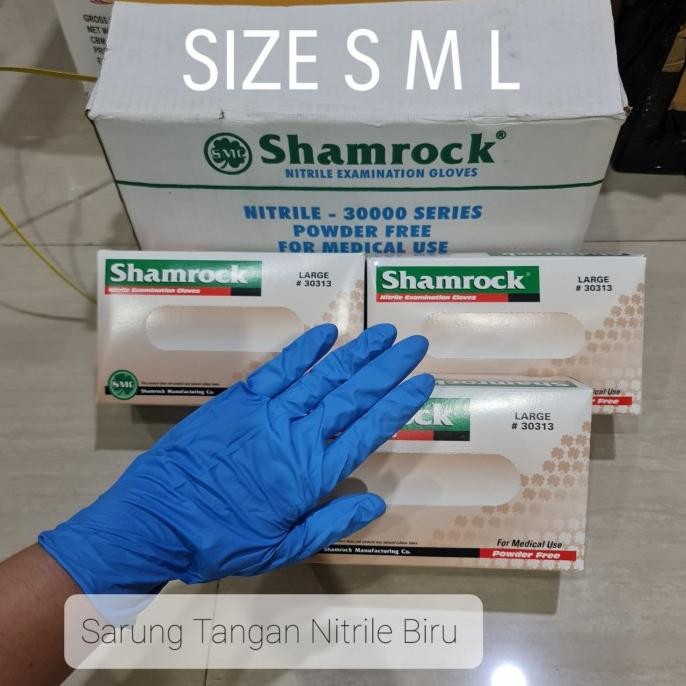Jual SARUNG TANGAN LATEX KARET WARNA BIRU NON POWDER APD SHAMROCK 100 ...