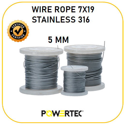 Jual WIRE ROPE STAINLESS 316 7X19 5MM POWERTEC ( SLING SELING KAWAT SS ) | Shopee Indonesia