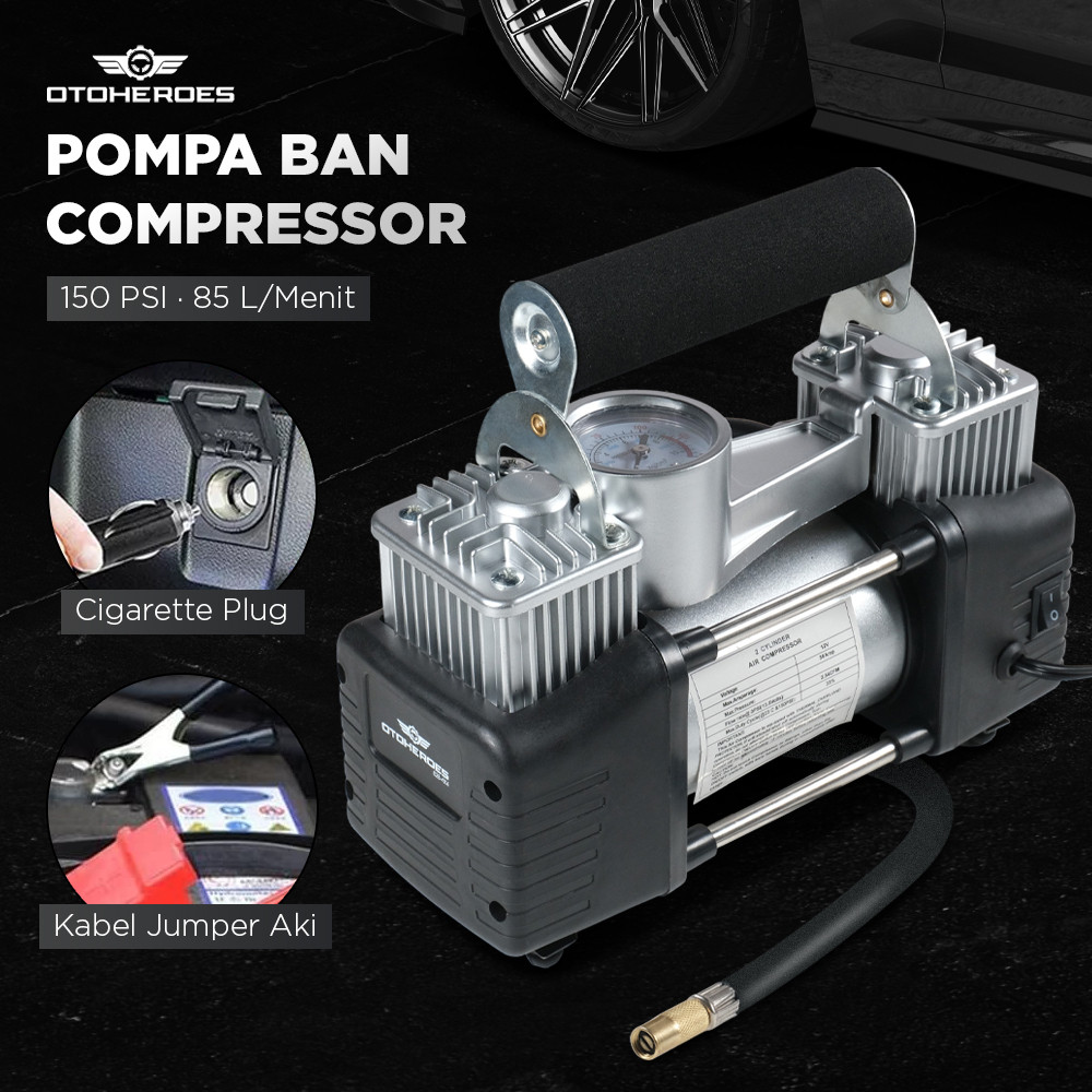 Jual Pompa Ban Compressor Double Cylinder 12V 150 PSI - 628-4X4 - Black ...