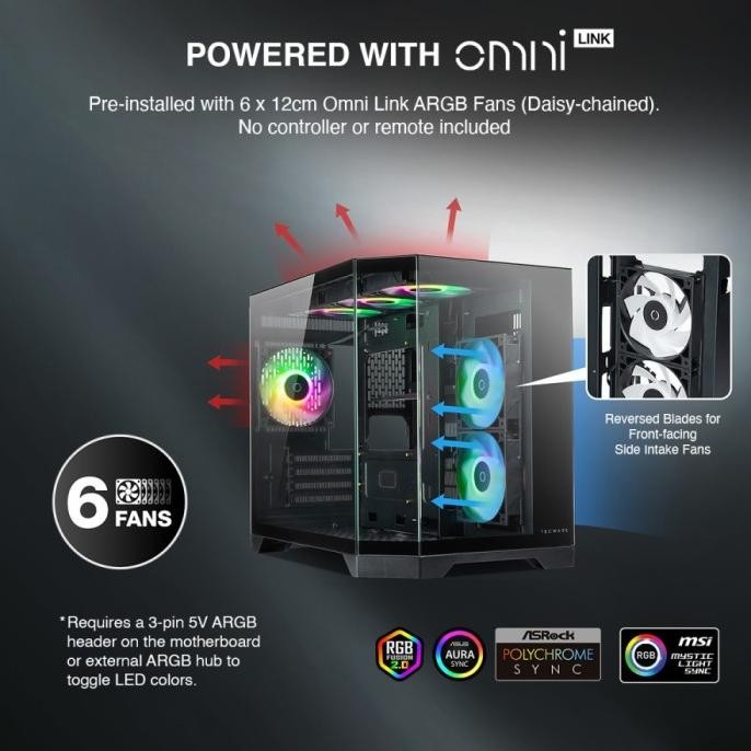 Jual CASING TECWARE VX TRINITY M MATX TG Case WITH 6 FAN ARGB Omni Link ...