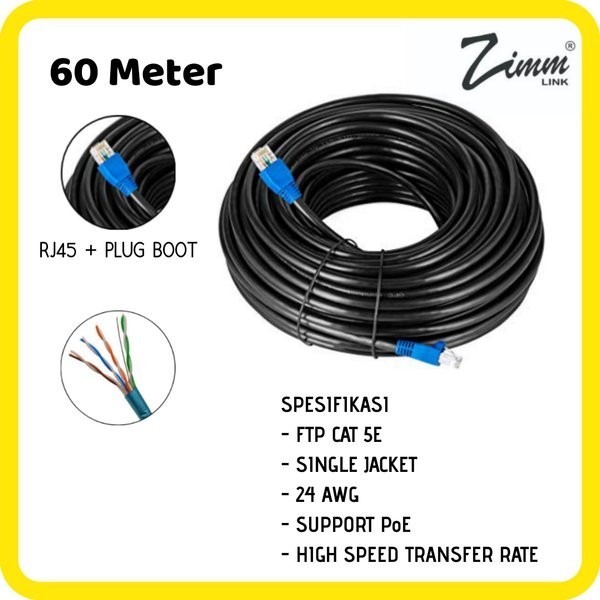 Jual Kabel LAN STP FTP Cat 5e Outdoor CCA Zimmlink Siap Pakai 60 Meter ...