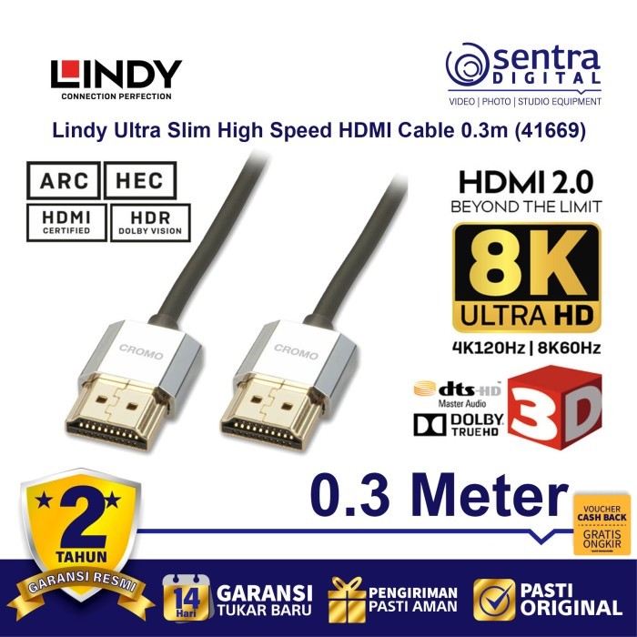 Jual Lindy Ultra Slim High Speed HDMI Cable with Ethernet 0.3m ( 41669 ) | Shopee Indonesia