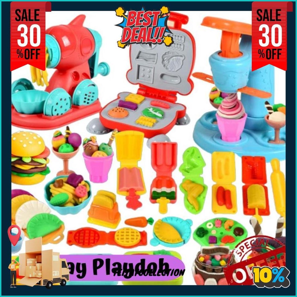 Jual Fullset Clay Play Dough Doh Pretend Play Mainan Lilin Anak Burger ...