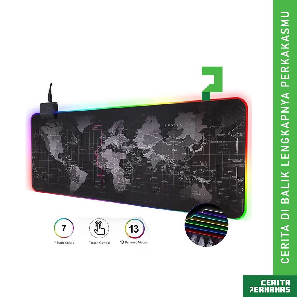 Jual Pad Mouse Gaming RGB XL CP / Mousepad Peta Dunia LED 30 x 80 Cm ...