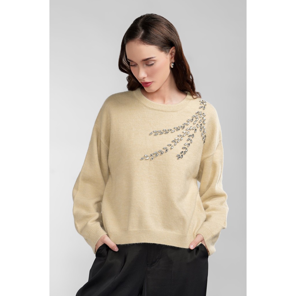 Jual Benang Jarum - Eleea Sweater - Cream | Shopee Indonesia