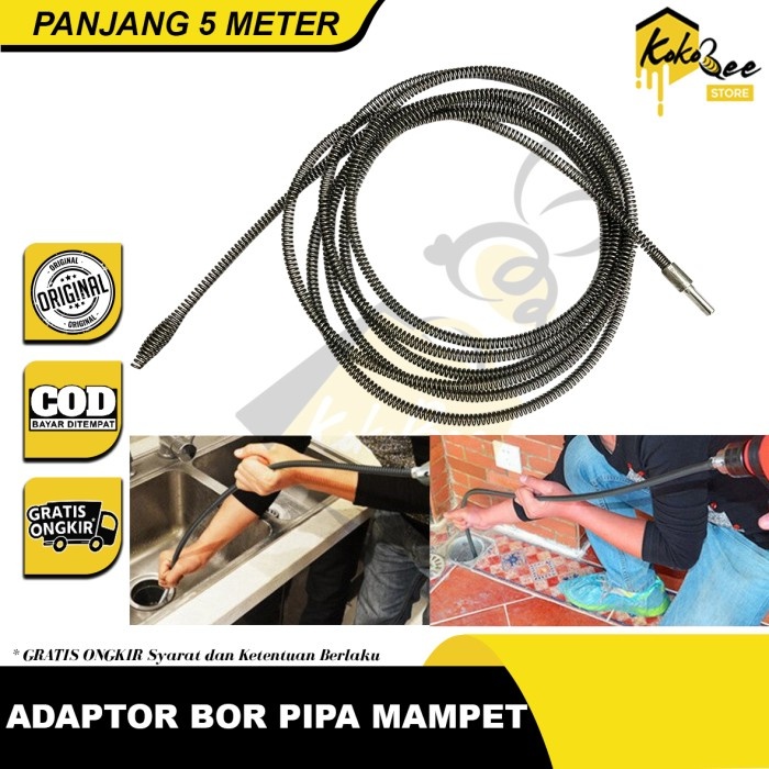 Jual Kawat adaptor bor pembersih saluran pipa air mampet wastafel 5M 10M | Shopee Indonesia