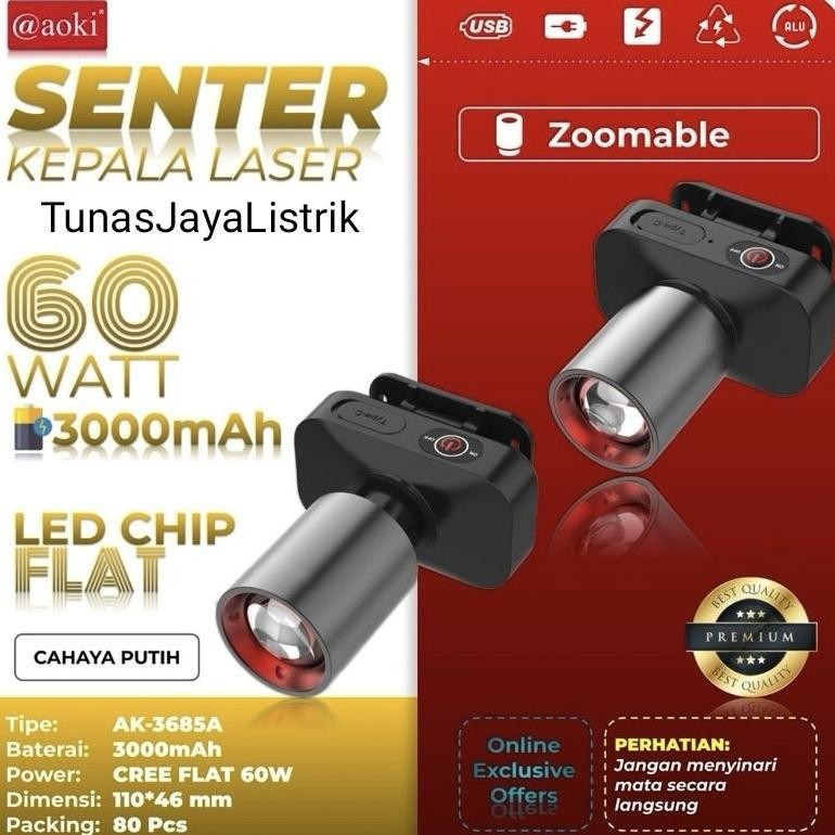 Jual Promo Senter Kepala Led Zoom Ak-3695A 80 Watt Lumen 1300 6000 Mah / Ak-3685A / Ak-3686K ...