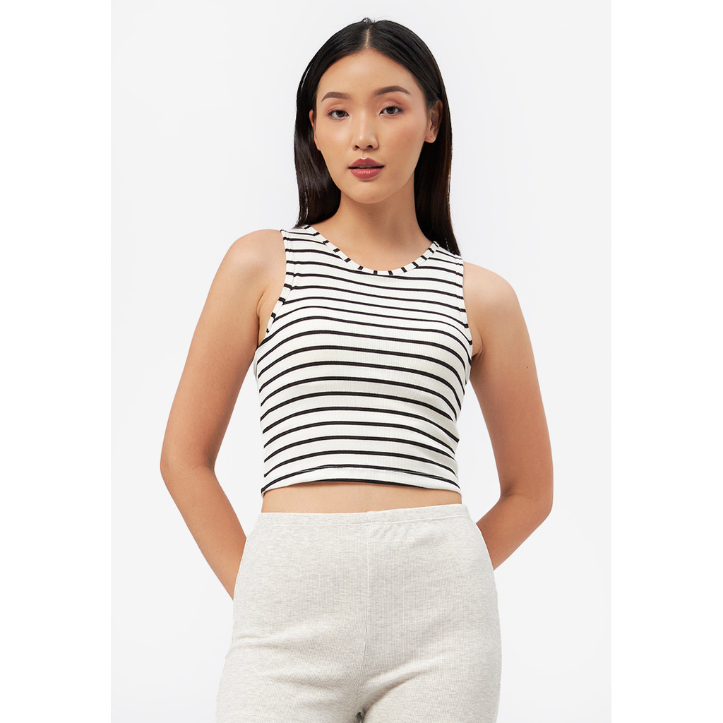 Jual COLORBOX Fitted Stripe Tank Bra Top White | Shopee Indonesia