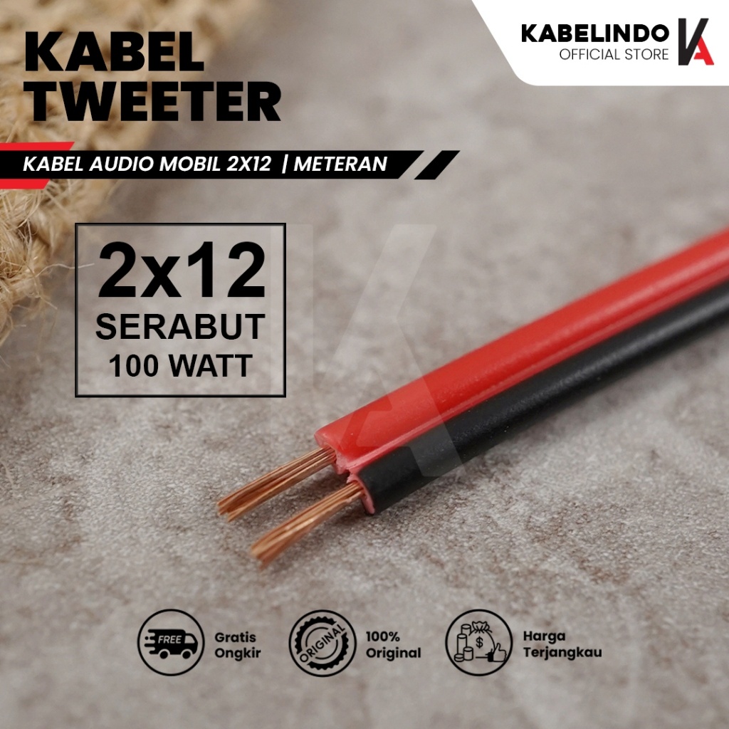 Jual KABEL SPEAKER / KABEL TWEETER / KABEL AUDIO MOBIL 2X12 SERABUT TEMBAGA METERAN (1 METER ...