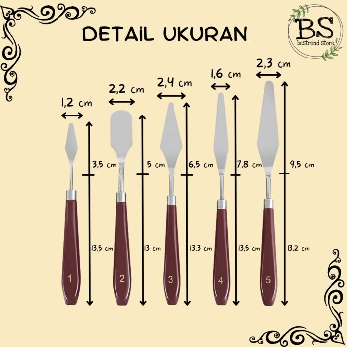 Jual Seka - Palette Knife Spatula Lukis 5Pcs Pisau Palet Untuk Dekorasi ...