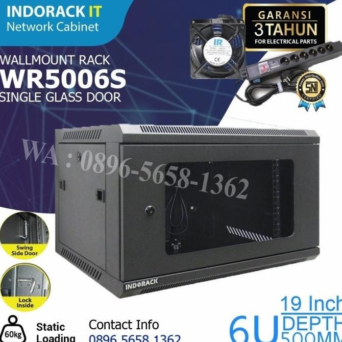 Jual WALLMOUNT RACK INDORACK SINGLE DOOR RACK SERVER 6U DEPTH 500MM ...
