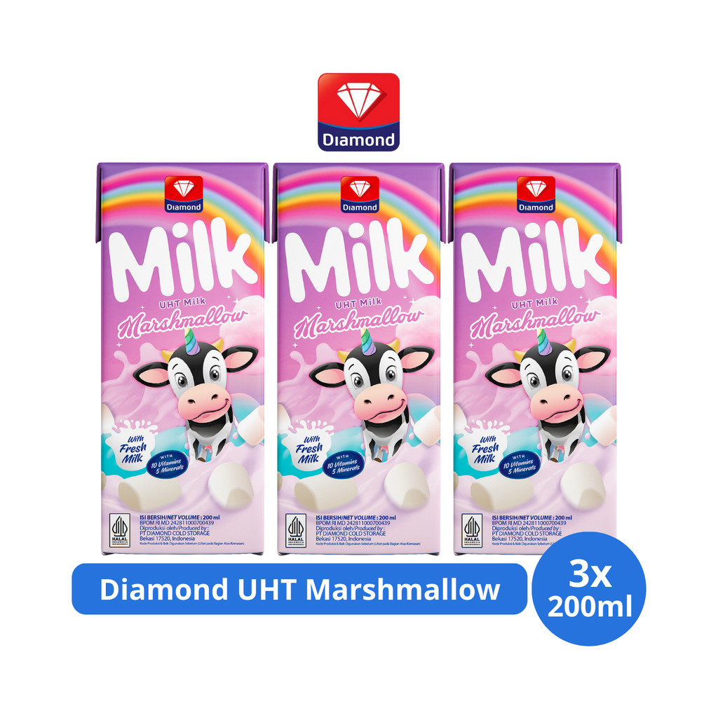 Jual Diamond Milk Susu UHT Marshmallow 200ml x 3 pcs | Shopee Indonesia