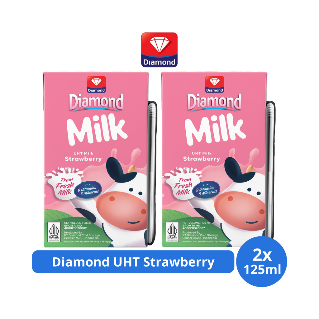 Jual Diamond Milk Susu UHT Strawberry 125ml x 2 pcs | Shopee Indonesia