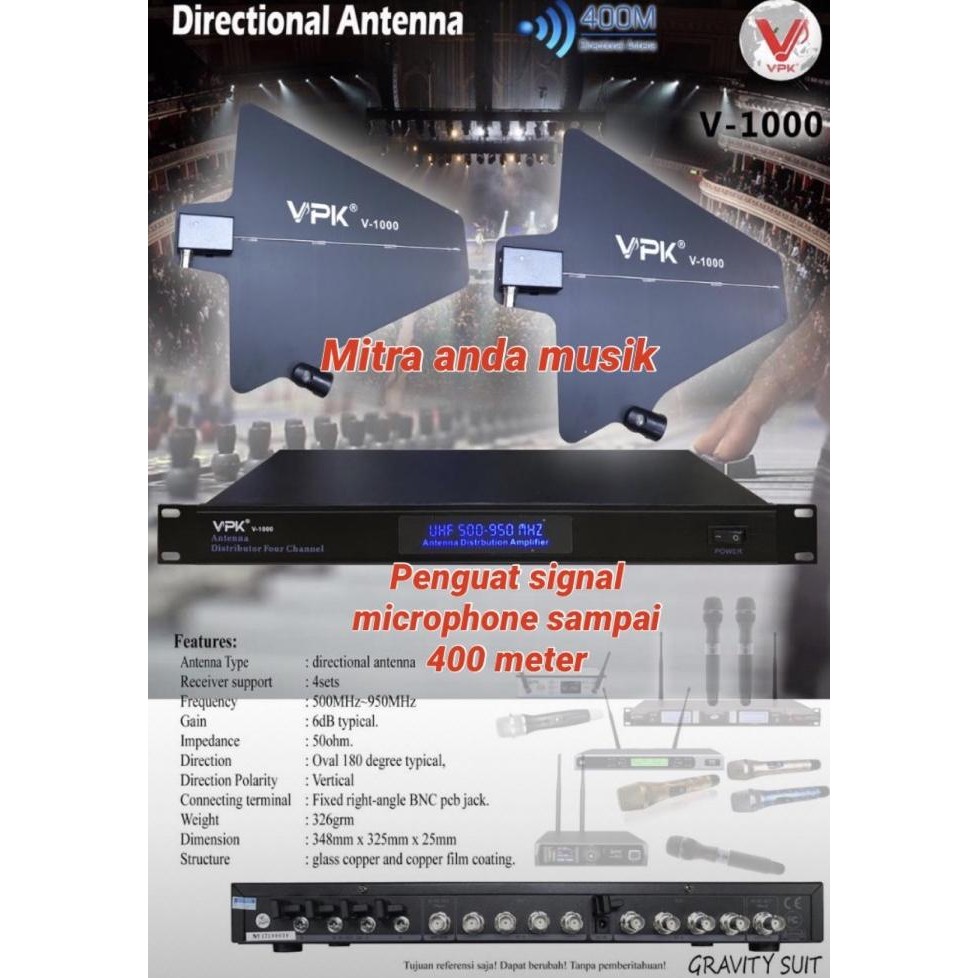 Jual PENGUAT SIGNAL MICROPHONE WIRELESS UHF DIRECTIONAL ANTENNA VPK ...