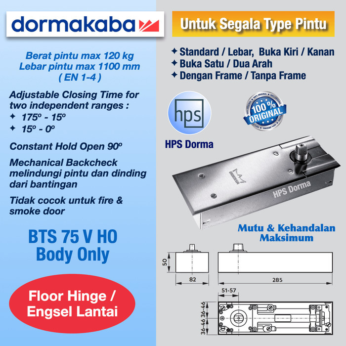 Jual Termurah Floor Hinge Dorma Bts 75 V Ho Body Only (Engsel Lantai) | Shopee Indonesia