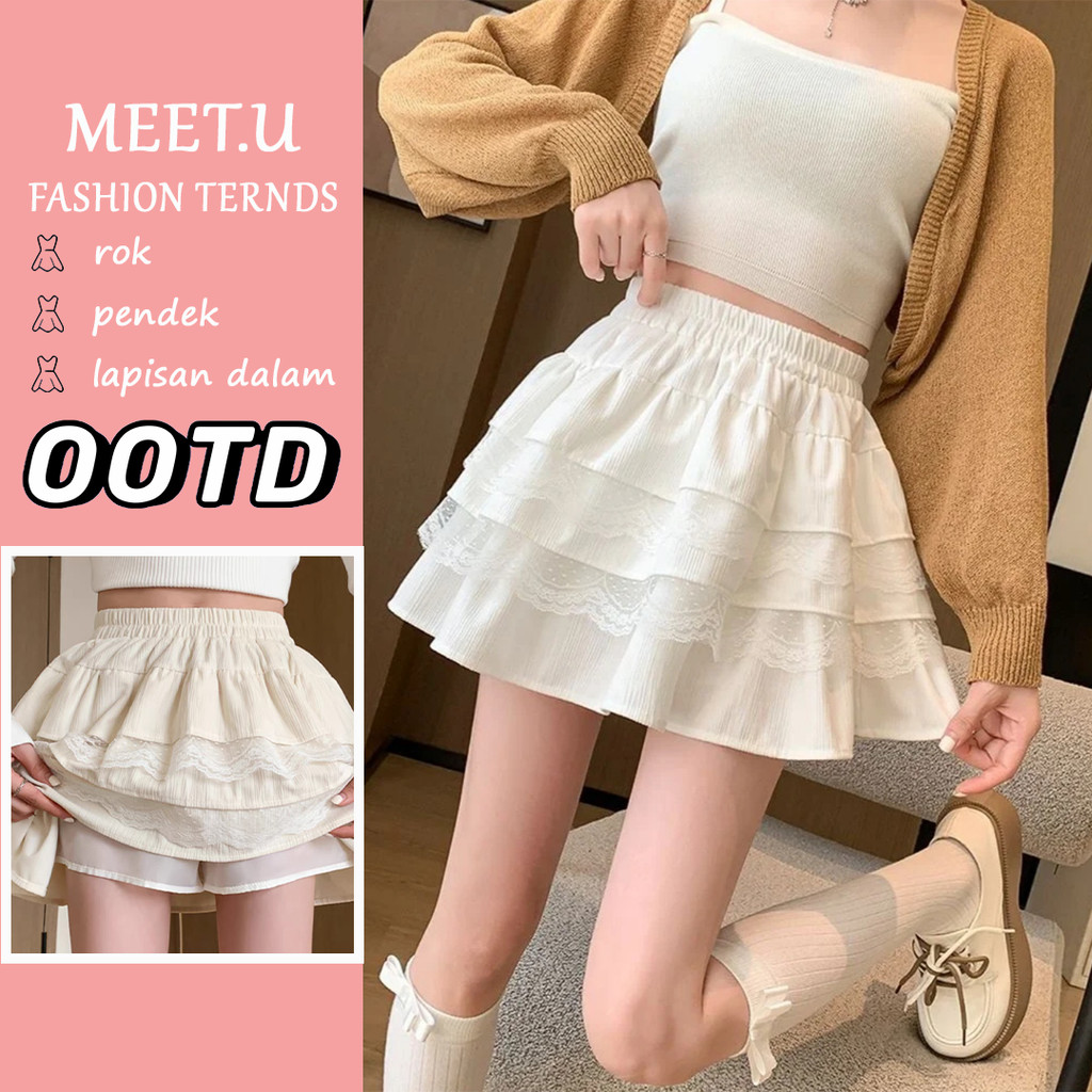 Jual MEET.U【Gaya Lucu】Rok Pendek Wanita Gaya Korea Rok Kue Berlapis Rok ...