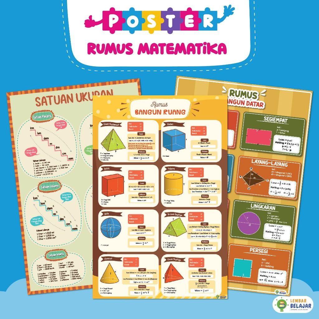 Jual XU475 Poster Belajar Rumus Bangun Datar - Rumus Bangun Ruang - Satuan Matermatika LIMITED ...