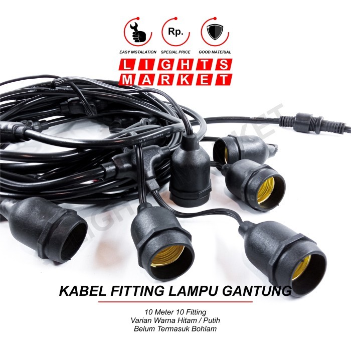 Jual kabel fitting lampu cafe gantung 10m 10 m dekorasi outdoor fitting ...