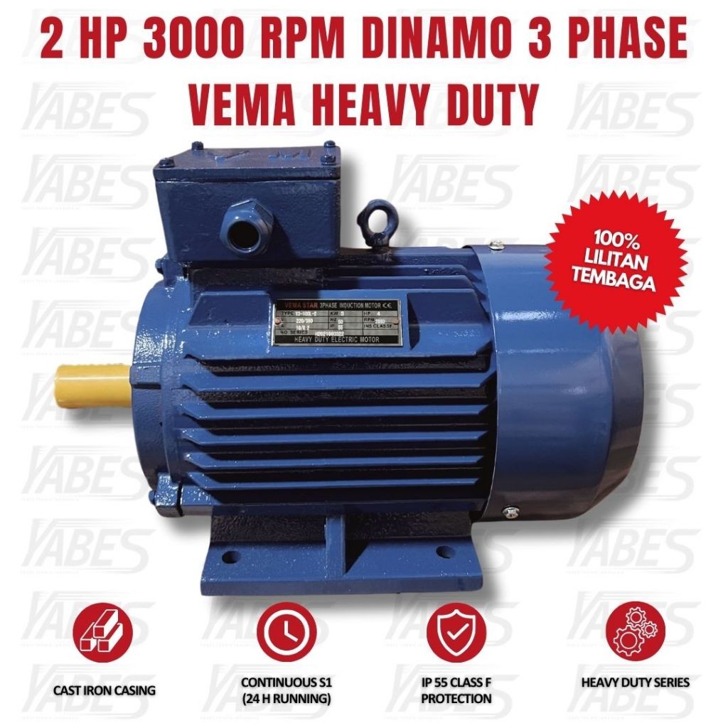 Jual VEMA Dinamo 3 Phase 380v HEAVY DUTY 2 HP 1500 Watt 100% Lilitan ...