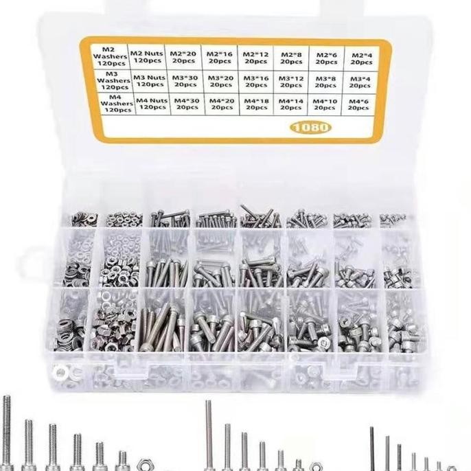 Jual 1080PCS/SET BAUT SOKET MUR DAN MUR M2/M3/M4 STAINLESS STEEL HEX ...