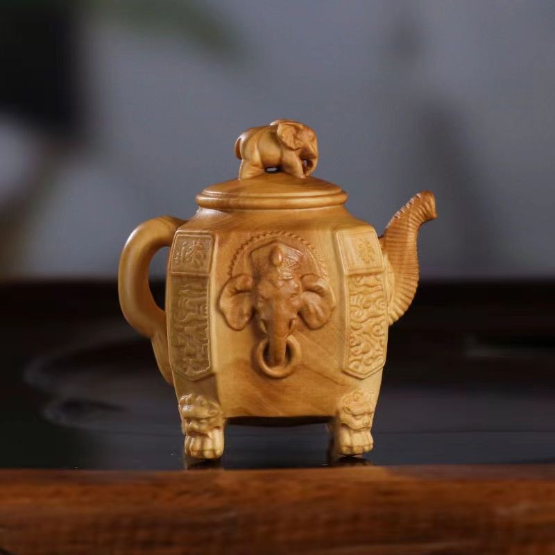 Jual Buxus Microphylla Wood Carving Elephant Handle Pot Handheld Artsy ...