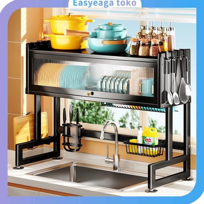 Jual Rak Cuci Piring Wastafel Stainless Hitam 85 cm Anti karat Rak 2 ...